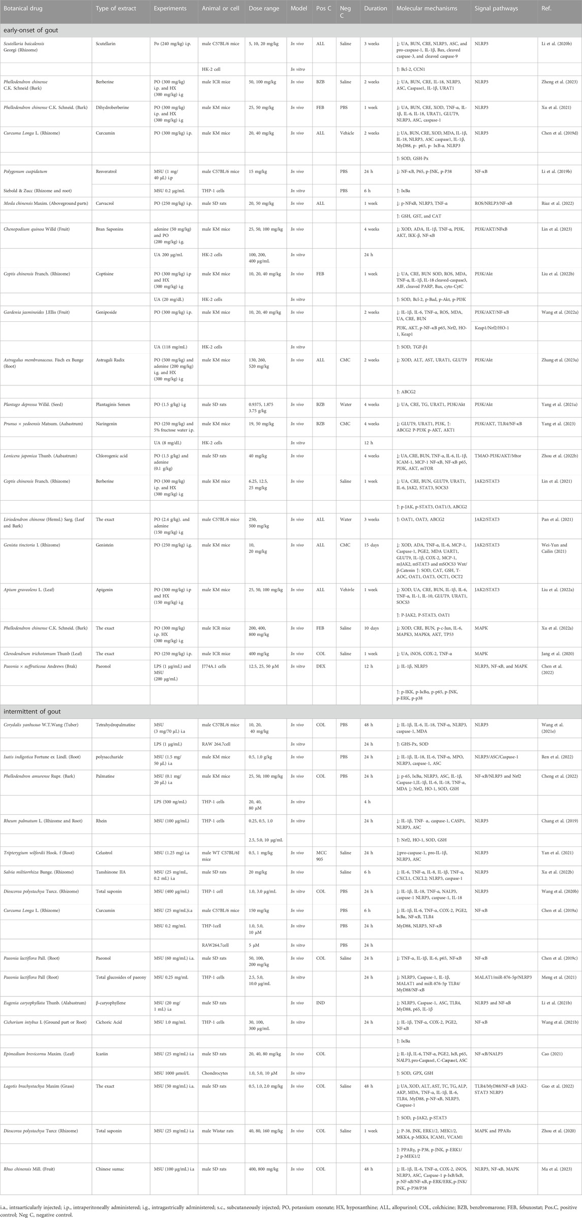 Frontiers TCM And Related Active Compounds In The Treatment Of Gout